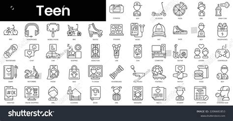 Set Outline Teen Icons Minimalist Thin Stock Vector Royalty Free 2206681853 Shutterstock