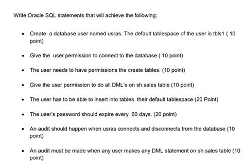 Solved Write Oracle Sql Statements That Will Achieve The