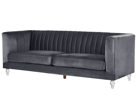 3 Seater Velvet Fabric Sofa Grey Arvika Uk