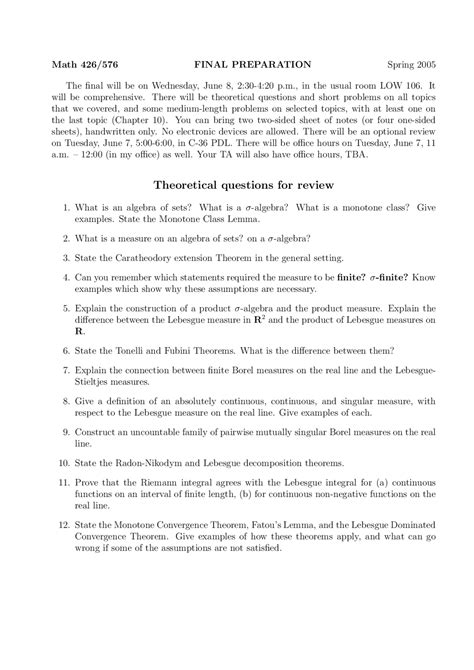 Theoretical Questions Review Sheet Fundamental Concepts Of Analysis