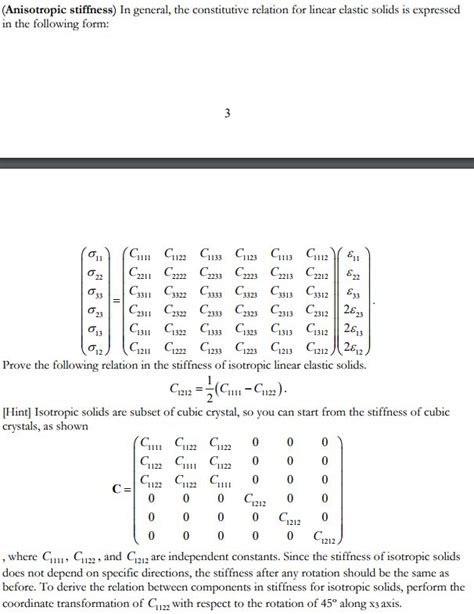 Solved Prove The Following Relation In The Stiffness Of