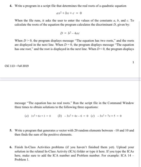 Solved 4 Write A Program In A Script File That Determines