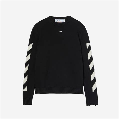 오프화이트 다이애그 애로우 니트 크루넥 블랙 화이트 Off White Kream