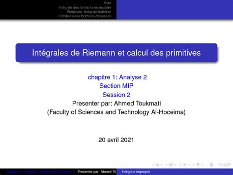 SOLUTION Analyse 2 Chapitre1 Integrales De Riemann Et Calcul Des