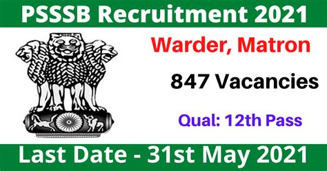 Psssb Recruitment 2021 Apply Online 847 Warder Matron Posts
