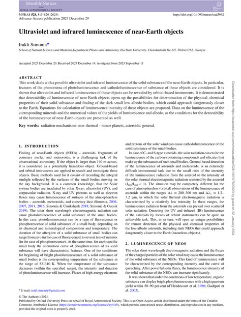 Pdf Ultraviolet And Infrared Luminescence Of Near Earth Objects