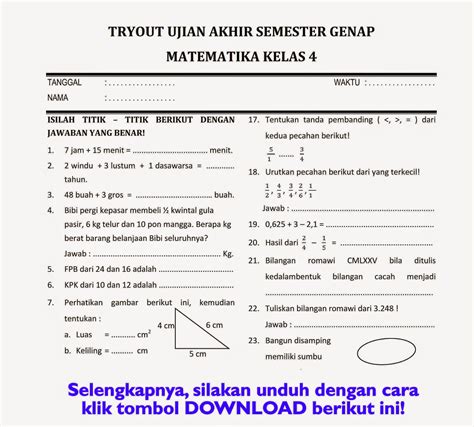 Contoh Soal Matematika Kls 3 Semester 2 Homecare24