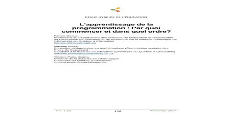 Lapprentissage De La Programmation Par Quoi Commencer Pdf Document