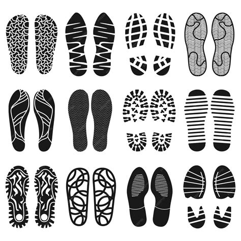 컬렉션 Shoeprints 신발 실루엣 흑백 아이콘 인쇄물 벡터 Eps 무료 벡터