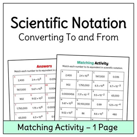 Converting Standard Form Scientific Notation Matching Activity