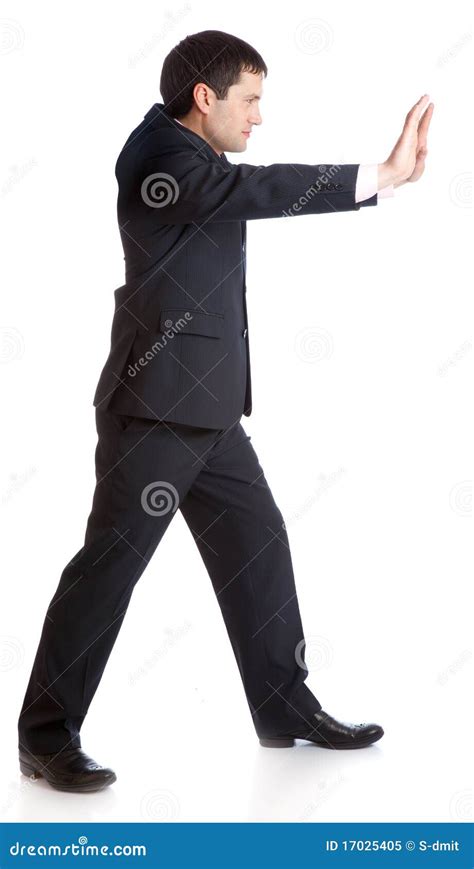 Businessman Is Pushing Something Stock Image Image Of Suit Pressure