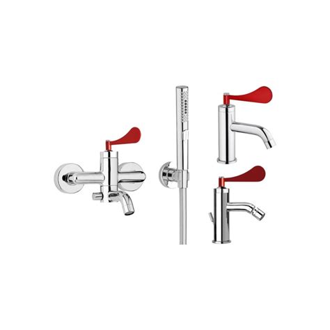 Kit mitigeur lavabo et bidet monotrou avec mitigeur de baignoire à levier rouge Mamoli Paola