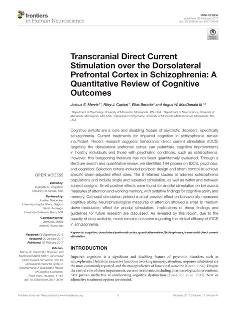 Pdf Transcranial Direct Current Stimulation Over The Dorsolateral Prefrontal Cortex In