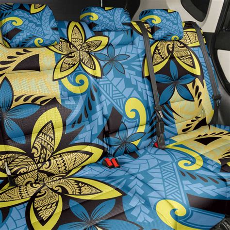 Plumeria Polynesian Pattern Back Car Seat Cover Unique Fantasy Blue