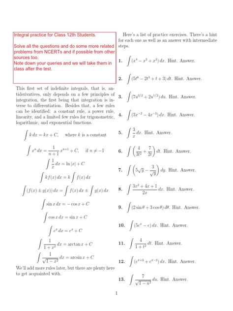 Practice Integration Math 120 Calculus I Pdf Integral Sine