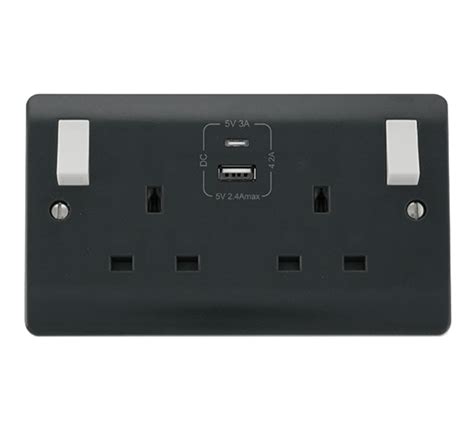 Click Part M Anthracite Grey 2 Gang 13a Switched Safety Shutter Socket