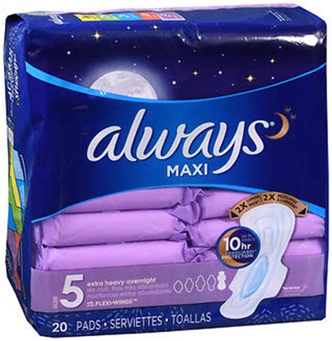 Always Maxi Pads Overnight Extra Heavy Flow 20 Ct Thrifty White