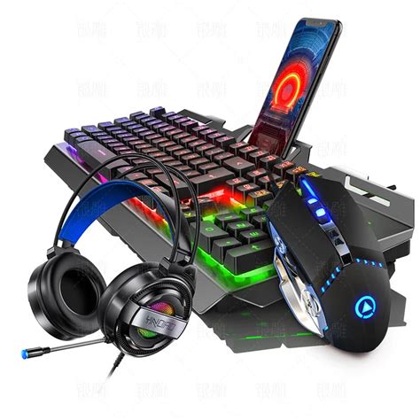 Pc 게이머용 게이밍 키보드 마우스 헤드셋 세트 기계식 느낌 게임 104 키 3200dpi 헤드폰 콤보 3 티몬