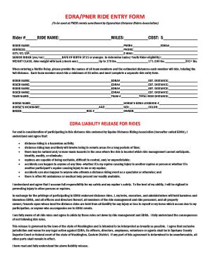 Fillable Online EDRA PNER RIDE ENTRY FORM Fax Email Print PdfFiller