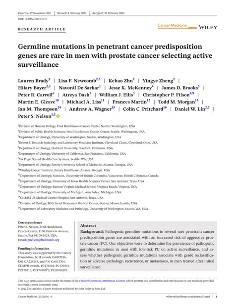 Pdf Germline Mutations In Penetrant Cancer Predisposition Genes Are Rare In Men With Prostate