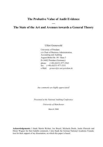 The Probative Value Of Audit Evidence The State Aston University