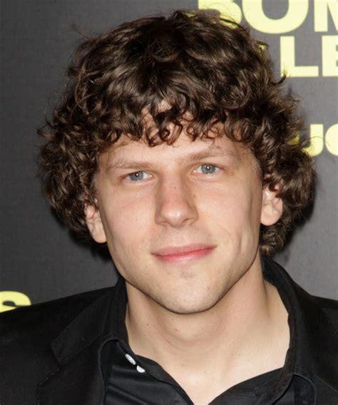 Jessie Eisenberg Medium Curly Brunette Hairstyle With Blunt Cut Bangs