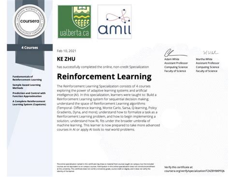 Reinforcement Learning Specialization My Specialization