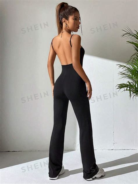 Shein Ezwear Solid Backless Flare Leg Cami Jumpsuit Shein Uk