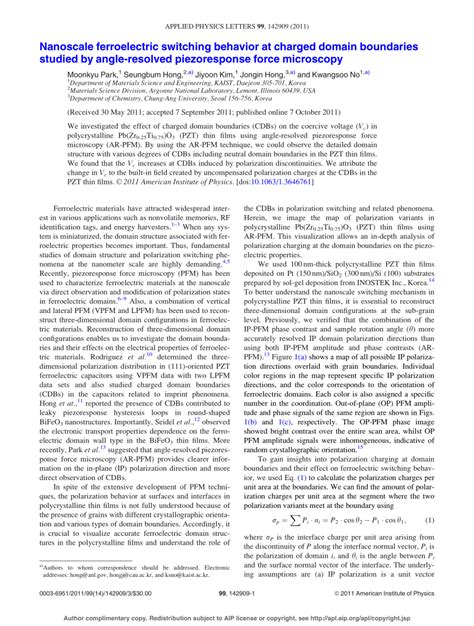 Pdf Nanoscale Ferroelectric Switching Behavior At Charged Domain