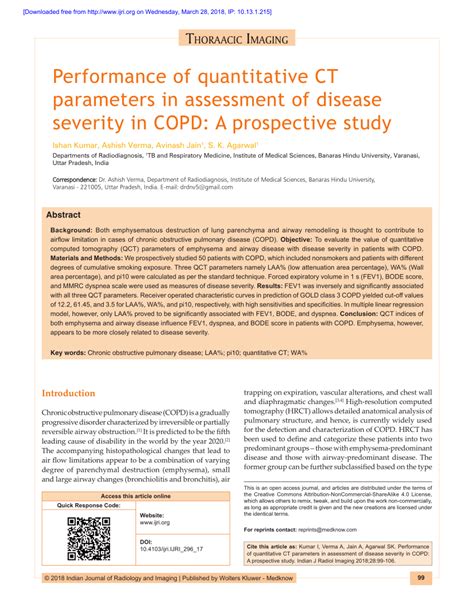 Pdf Performance Of Quantitative Ct Parameters In Assessment Of Disease Severity In Copd A