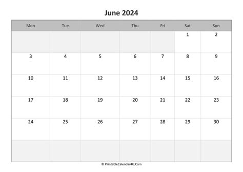 June Calendar Printable Editable