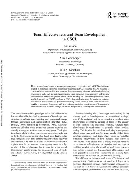 Pdf Team Effectiveness And Team Development In Cscl