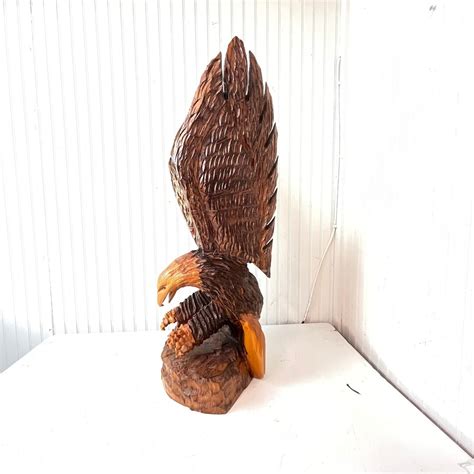 Large Carved Eagle Sculpture Wood American Eagle Hand Carved Bird