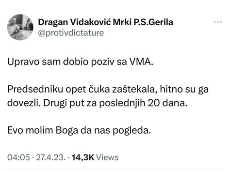 Зоран Томић On Twitter Сами креирате лаж да је хоспитализован па му као желите брз опоравак