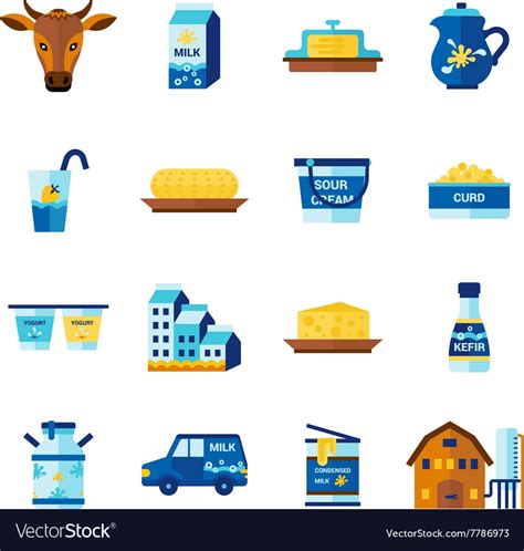 Milk Dairy Products Flat Icons Set Royalty Free Vector Image