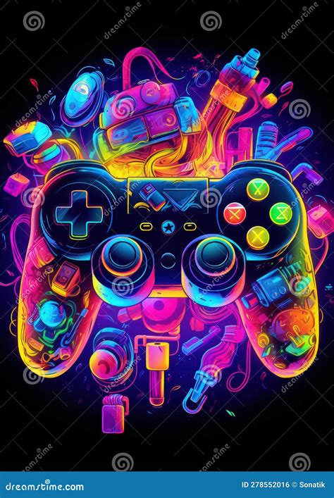 Neon Gaming Joystick By Generative Ai Stock Illustration Illustration Of Innovation Joypad