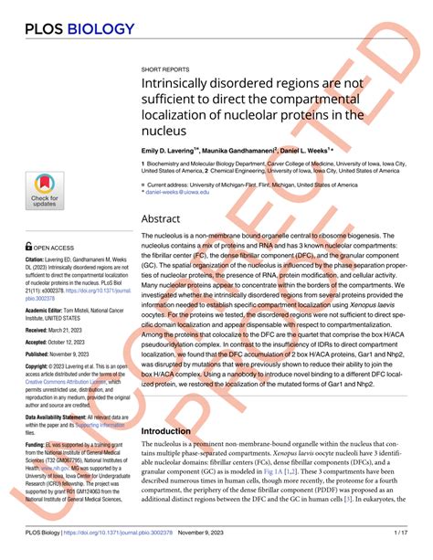 Pdf Intrinsically Disordered Regions Are Not Sufficient To Direct The Compartmental