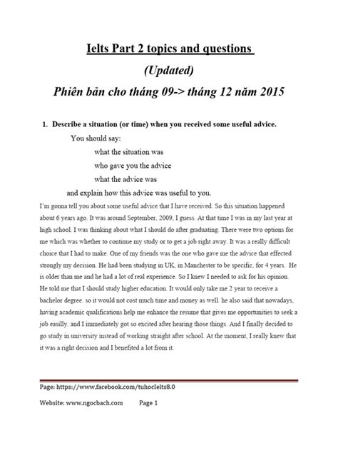 Ielts Part 2 Kem Dap An Cho 49 De Pdf German Language