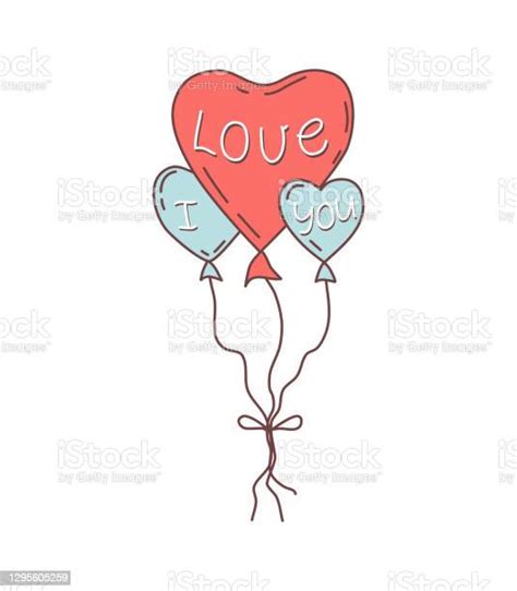 내가 흰색 고립 된 배경에 당신을 사랑 문구와 마음의 형태로 풍선 벡터 손으로 그린 그림 0명에 대한 스톡 벡터 아트 및 기타 이미지 Istock
