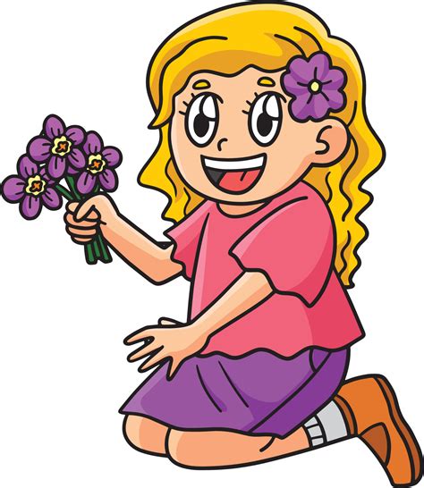 Spring Girl Picking Flowers Cartoon Clipart 20088387 Vector Art At Vecteezy