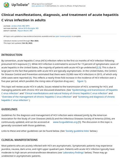 Clinical Manifestations Diagnosis And Treatment Of Acute Hepatitis C