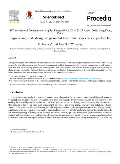 Pdf Engineering Scale Design Of Gas Solid Heat Transfer In Vertical