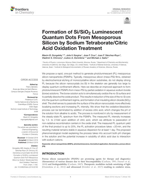 pdf formation of si sio2 luminescent quantum dots from mesoporous