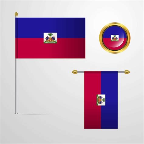 Premium Vector Haiti Waving Flag Design With Badge Vector