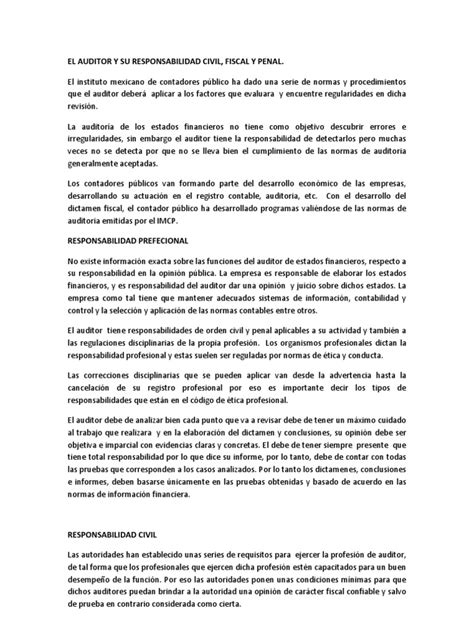 El Auditor Y Su Responsabilidad Civil Descargar Gratis Pdf