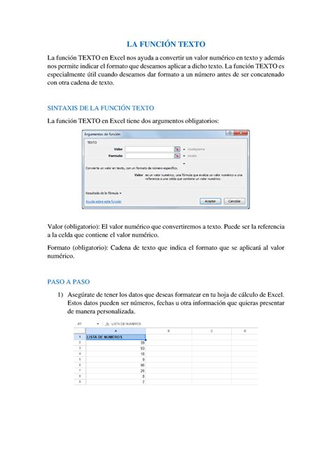 LA Función Texto Y UN Ejemplo LA FUNCIÓN TEXTO La función TEXTO en