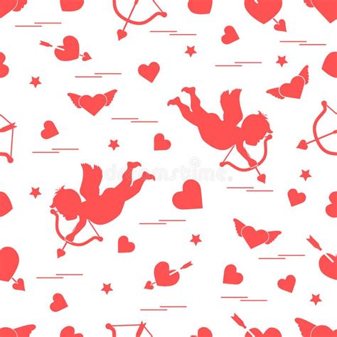 Cute Seamless Pattern With Cupid Shoots A Bow And Hearts Love S Stock
