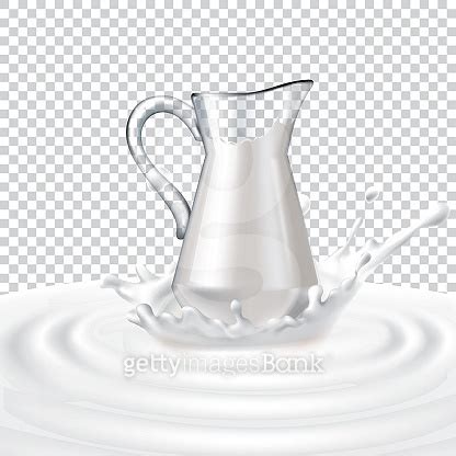 Vector Illustration Of A Glass Jug With Milk Standing In The Center Of