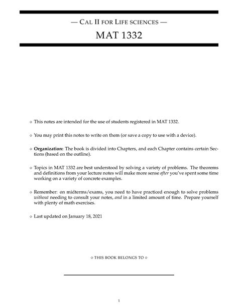 L3 Lecture Notes — Calii Forlife Sciences— Mat 1332 This Notes Are Intended For The Use Of