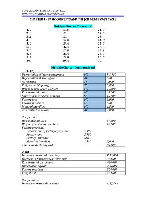 Ch1 Basic Concepts And The Job Order Cost Cycle CHAPTER PROBLEMS